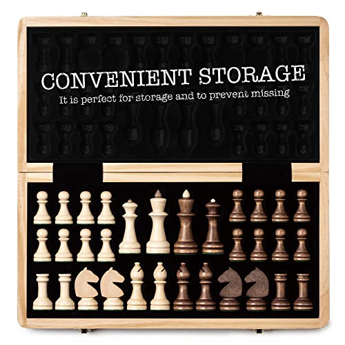 Lingle 15 Inch Travel Wooden Folding Chess Set w/ 3 Inch Kh Chess Pieces-Mahogany & Maple Inlay Board Games/Muslim Friendly