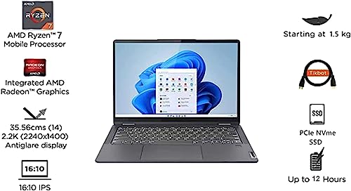 Lenovo Flex 5 14" 2-in-1 16:10 2.2K (2240x1400) Touchscreen Laptop, 8-Core AMD Ryzen 7 5700U, 16GB RAM, 512GB PCIe SSD, Wi-Fi 6, Windows 11, Fingerprint, w/HDMI Cable