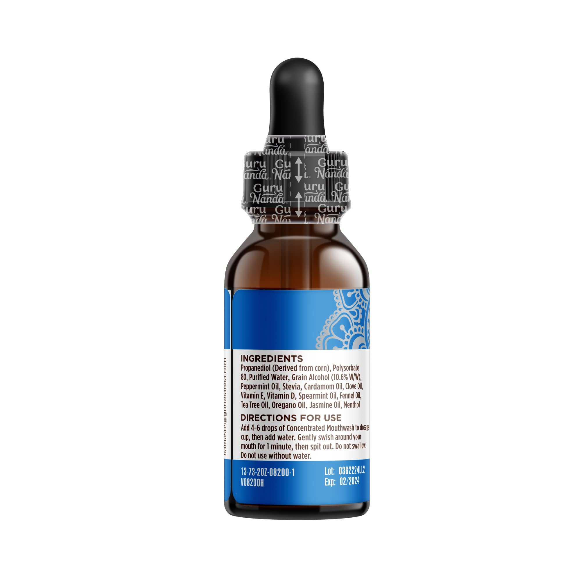 GuruNanda Concentrated Mouthwash, Helps with Bad Breath, Promotes Teeth Whitening, Made with 100% Natural Essential Oils, 1 Bottle Equals 300 Rinse, Fluoride-Free - Mint Flavored (2 oz)