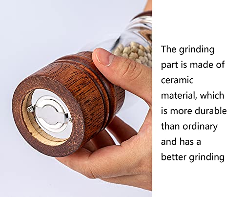 Funly mee 8.5inch Acrylic and Wooden Salt and Pepper Grinder Set, Manual Pepper Mill Sets Salt Grinder, Adjustable Coarseness - 2 Pack