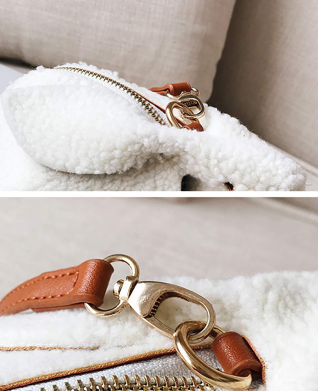 QZUnique Rabbit Shape Handbag Women's Lovely Plush Toy Crossbody Bag Rope Strap Shoulder Bag