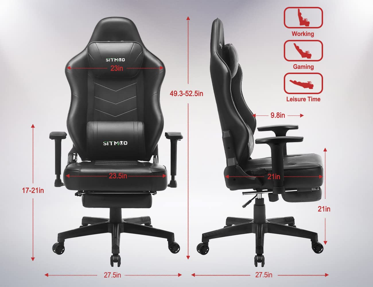 SITMOD Gaming Chairs for Adults Computer Chair with Footrest Racing Lumbar Support Gamer Chair Comfy Massage PC Leather Ergonomic Chair High Back Reclining Adjustable Swivel Video Game Chairs