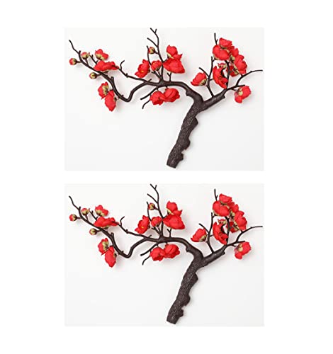 Suandsu 2 Pcs Artificial Plum Blossom Fake Wintersweet DIY Flowers Home Hotel Office Wedding Party Garden Decor 9'' High Red