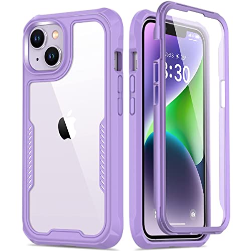 FUNMIKO iPhone 14 Case with Screen Protector,Mili-Grade Heavy Duty Protection Pass 21ft. Drop Tested Durable Slim-fit Clear Cover Protective Phone Case for Apple iPhone 14 6.1" Lavender Purple