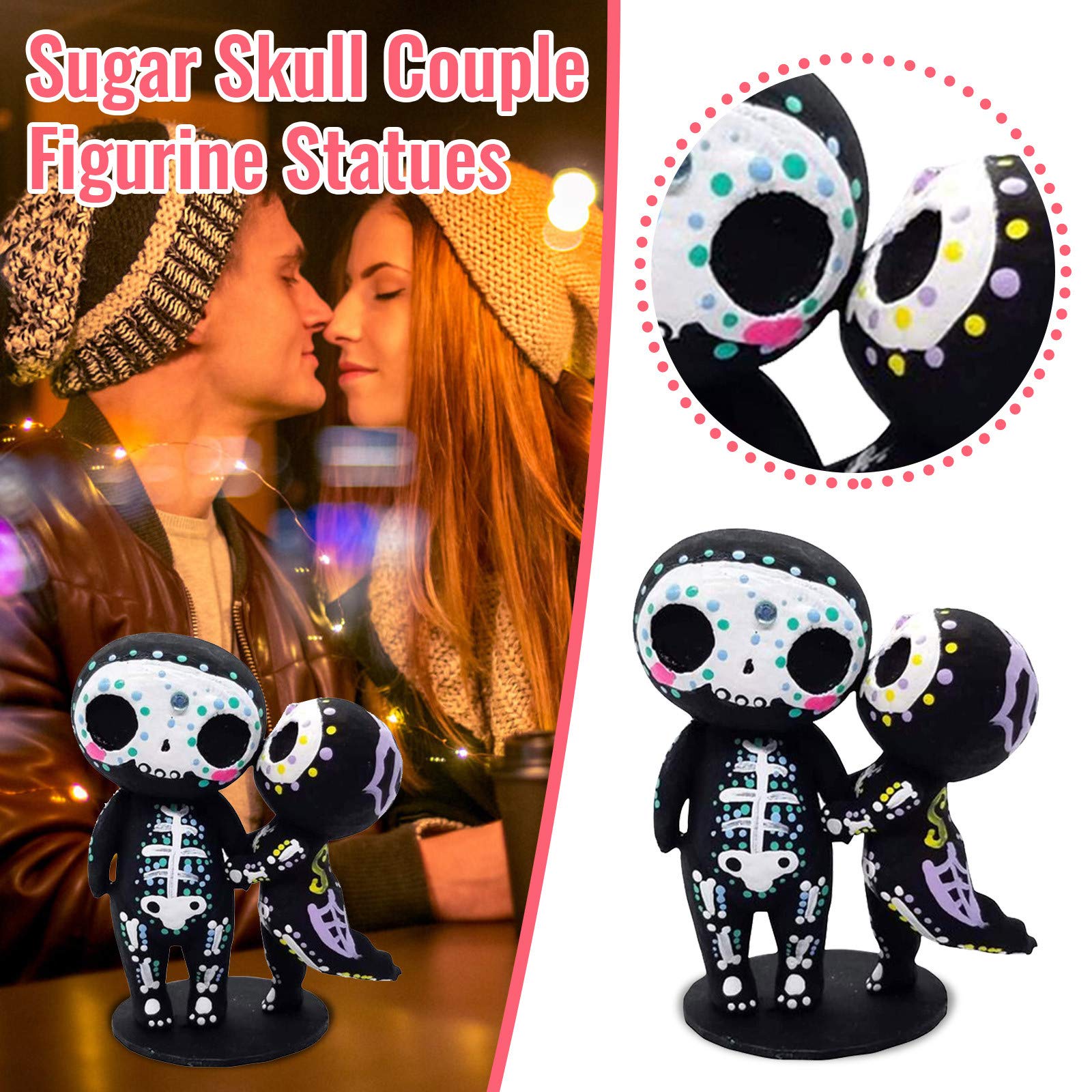 Sugar Skull Couple Figurine Resin Statue, Testimony of Love Sugar Skull Decor Handmade Crafts Resin Ornament Creative Home Room Decor, Unique Gothic Skull Sculptures Table Garden Yard Decoration