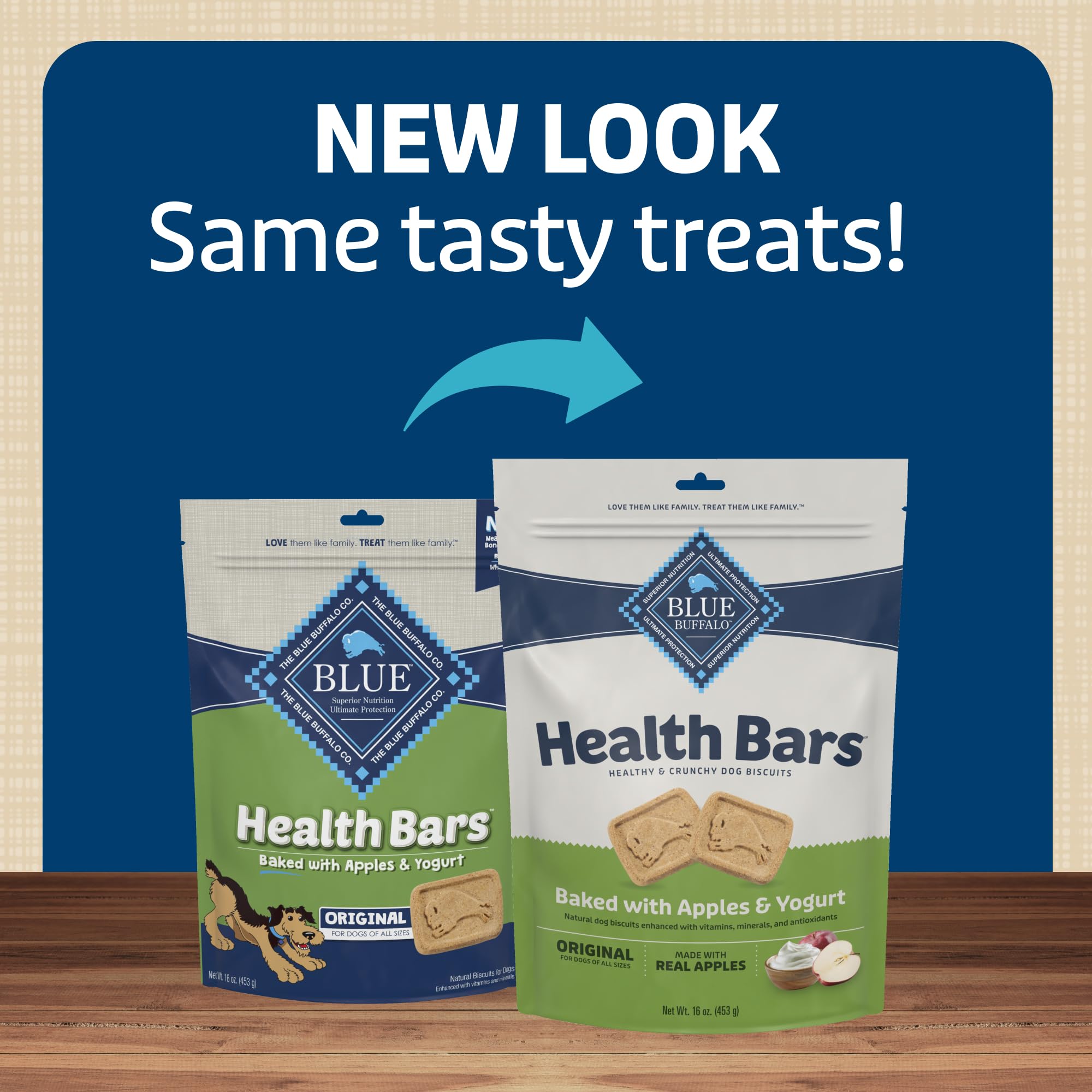 Blue Buffalo Health Bars Natural Crunchy Dog Treats Biscuits, Apple & Yogurt 16-oz Bag