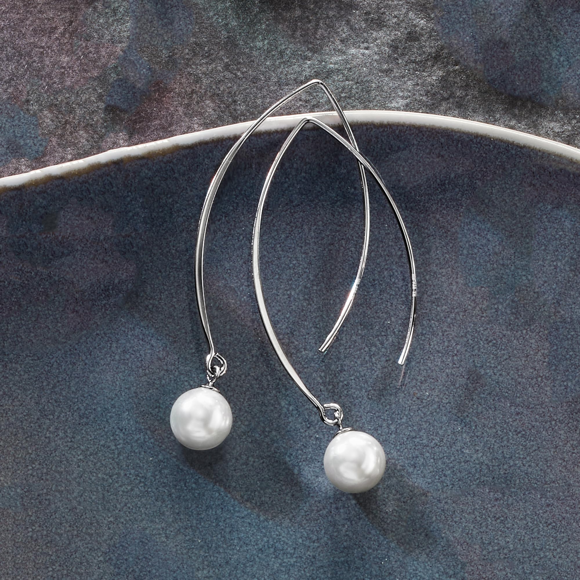 Ross-Simons 8-8.5mm Cultured Pearl Threader Drop Earrings
