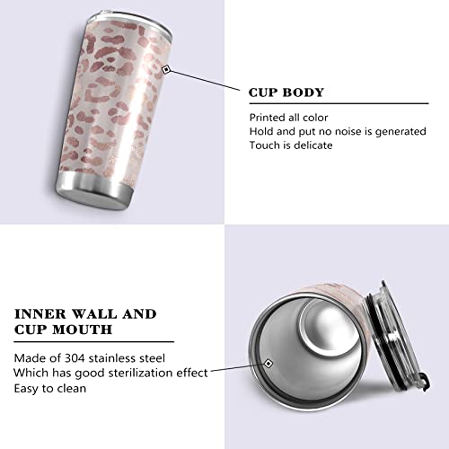 Leopard Print Cheetah Rose Gold Insulated Tumbler Cup with Straw Lid Vacuum Reusable Stainless Steel Water Bottle Coffee Travel Mug 20oz