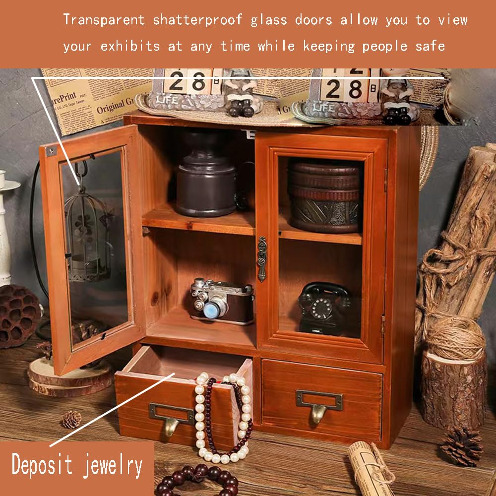 RZGZKLSH Rustic Vintage Mini Wood Counter Top Cabinet, Wall Mount Pine Display Case, Medicine Cabinet, Cabinet That Sits on Countertop-Floating Shelf Cabinet Organization12 x4.7"x14"(Brown)
