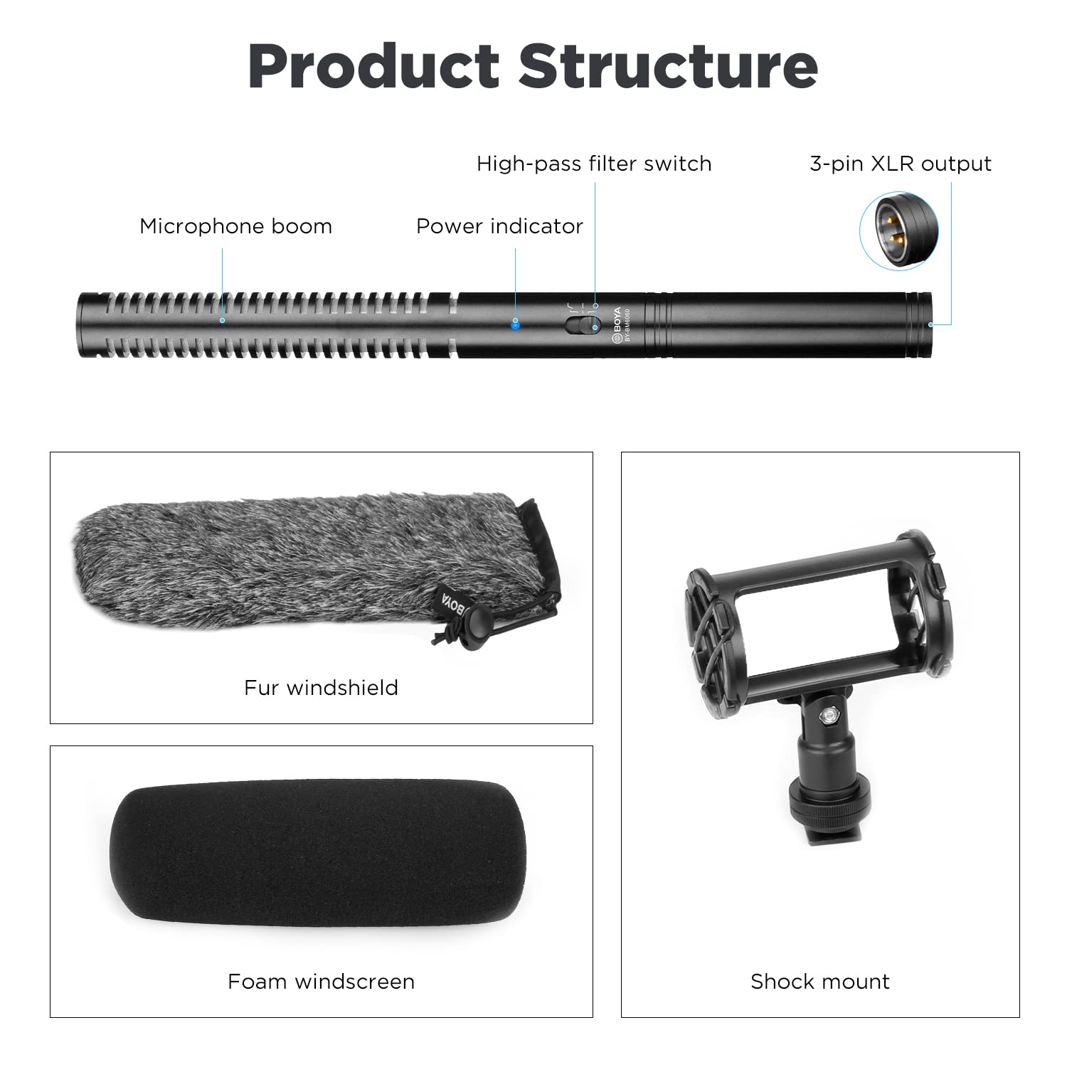Boya XLR Shotgun Microphone BY-BM6060, Super-Cardioid Condenser Mic with 24 48V Phantom Power for Camera Camcorder Film Interview TV Program Recording Podcast