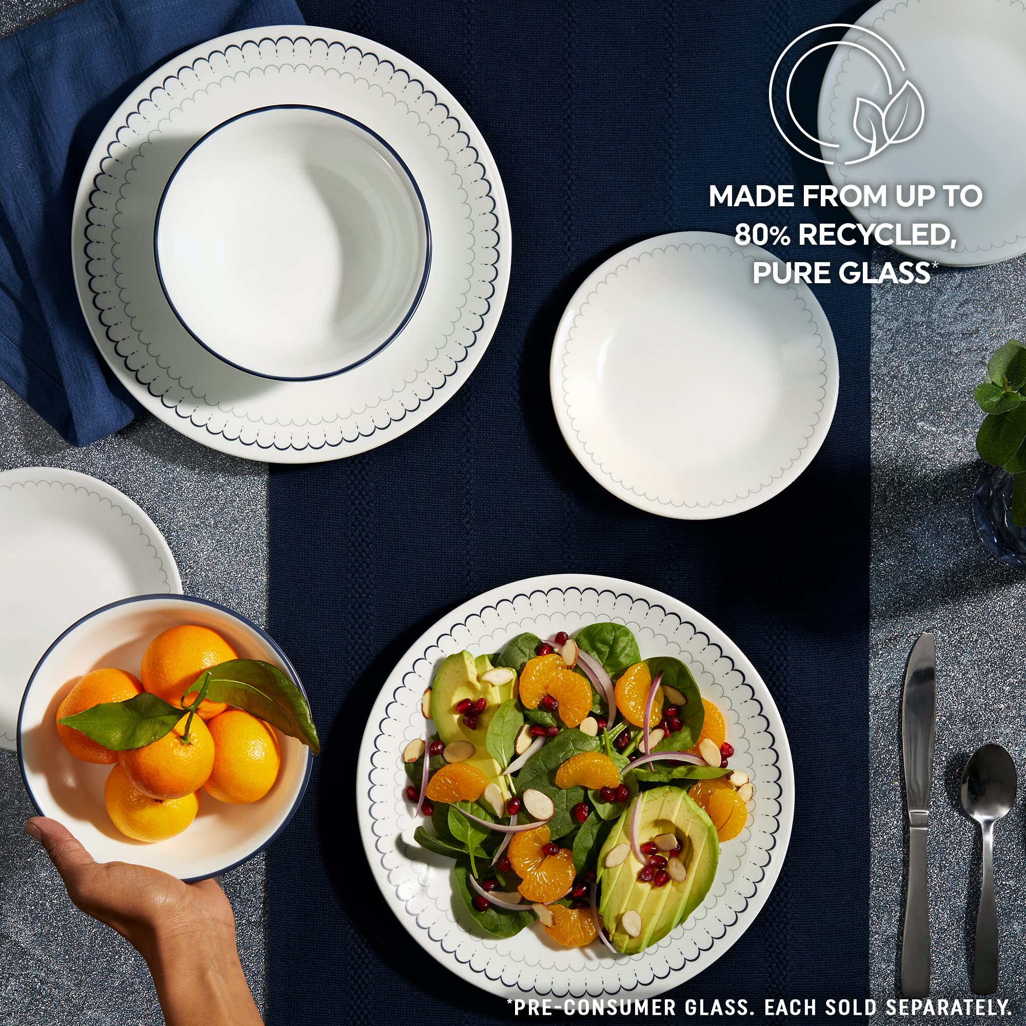 Corelle 6-Piece 6.75" Appetizer Round Plates, Vitrelle Triple Layer Glass, Lightweight Round Plates, Dessert Plates, Chip and Scratch Resistant, Microwave and Dishwasher Safe, Caspian