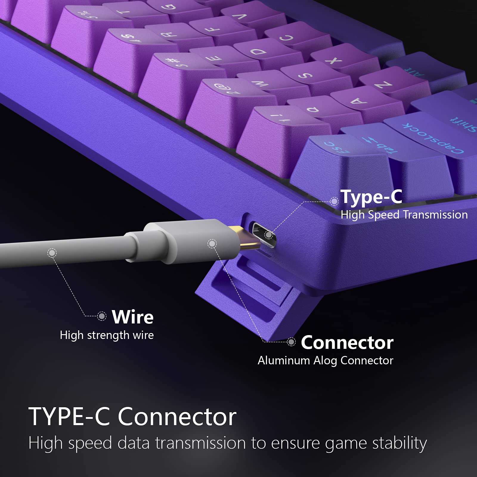 BOYI 61 Mini Mechanical Keyboard,60% Mini RGB PBT Keycap Cherry MX Switch Compact RGB Mechanical Gaming Keyboard (Purple Color,Cherry MX Silent Red Switch)