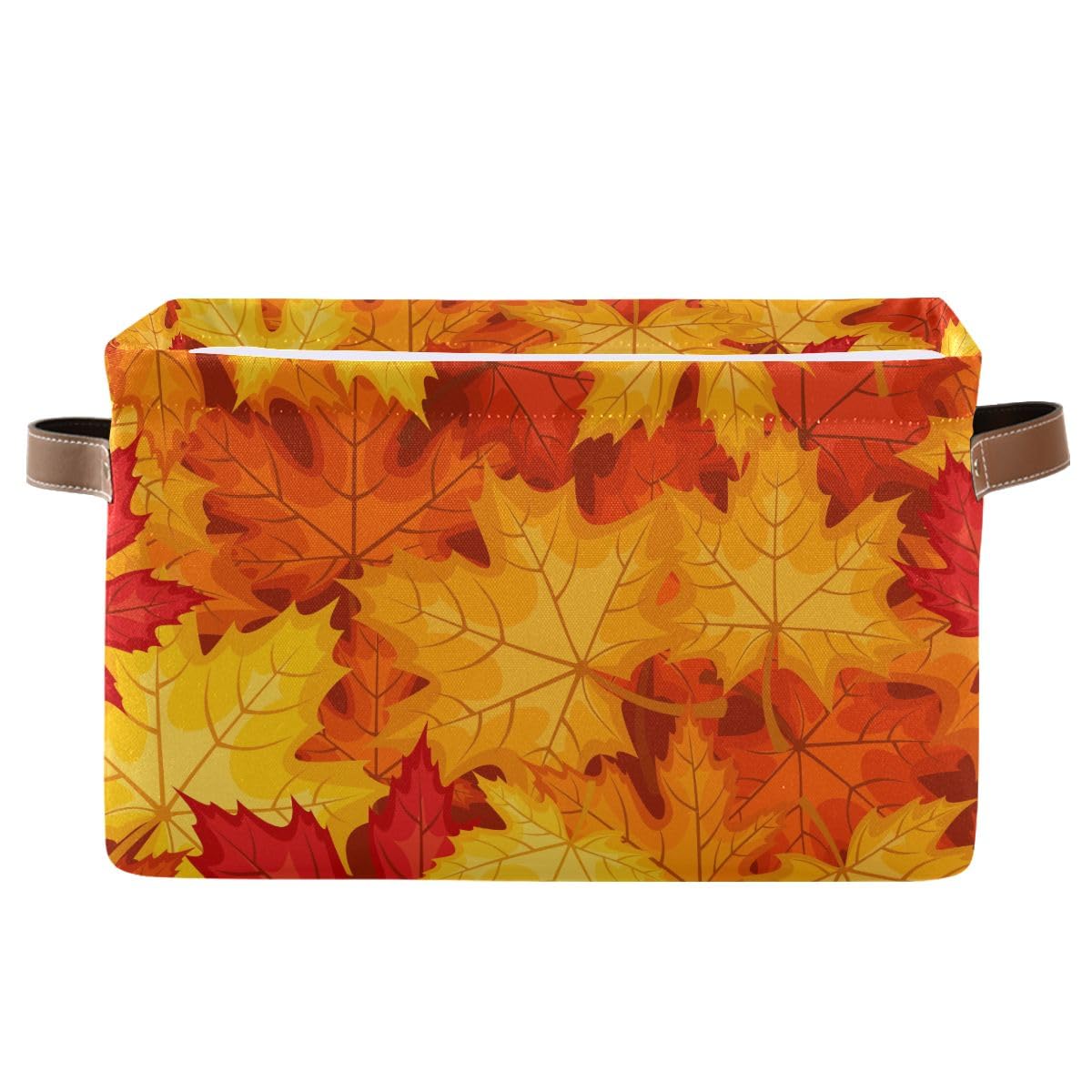 Fall Maple Leaves in Autumn Storage Basket,Large Storage Bin Fabric Collapsible Organizer Bag with Handles 15x11x9.5 inch
