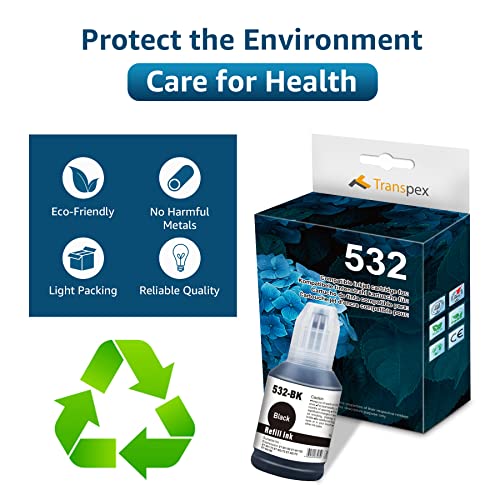 Finkbst Compatible Ink Bottle Replacement for 532 T532 EcoTank Ink Used for ET-M1100 ET-M1120 ET-M1170 ET-M2170 ET-M3170 ET-M3180 ET M1100 M1120 M1170 M2170 M3170 M3180(2 Black)