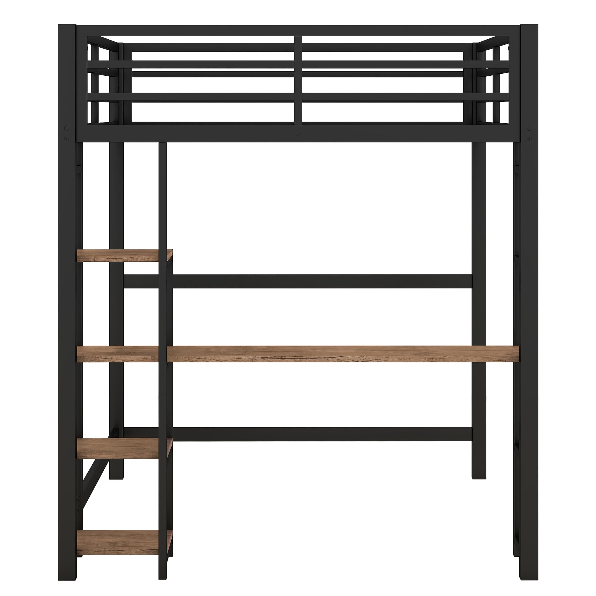 Harper & Bright Designs Full Size Loft Bed with Upper Grid Storage Shelf, Metal Full Loft Bed with Storage Stairs, Space Saving High Loft Bed for Teens Boys Girls,No Box Spring Needed, White