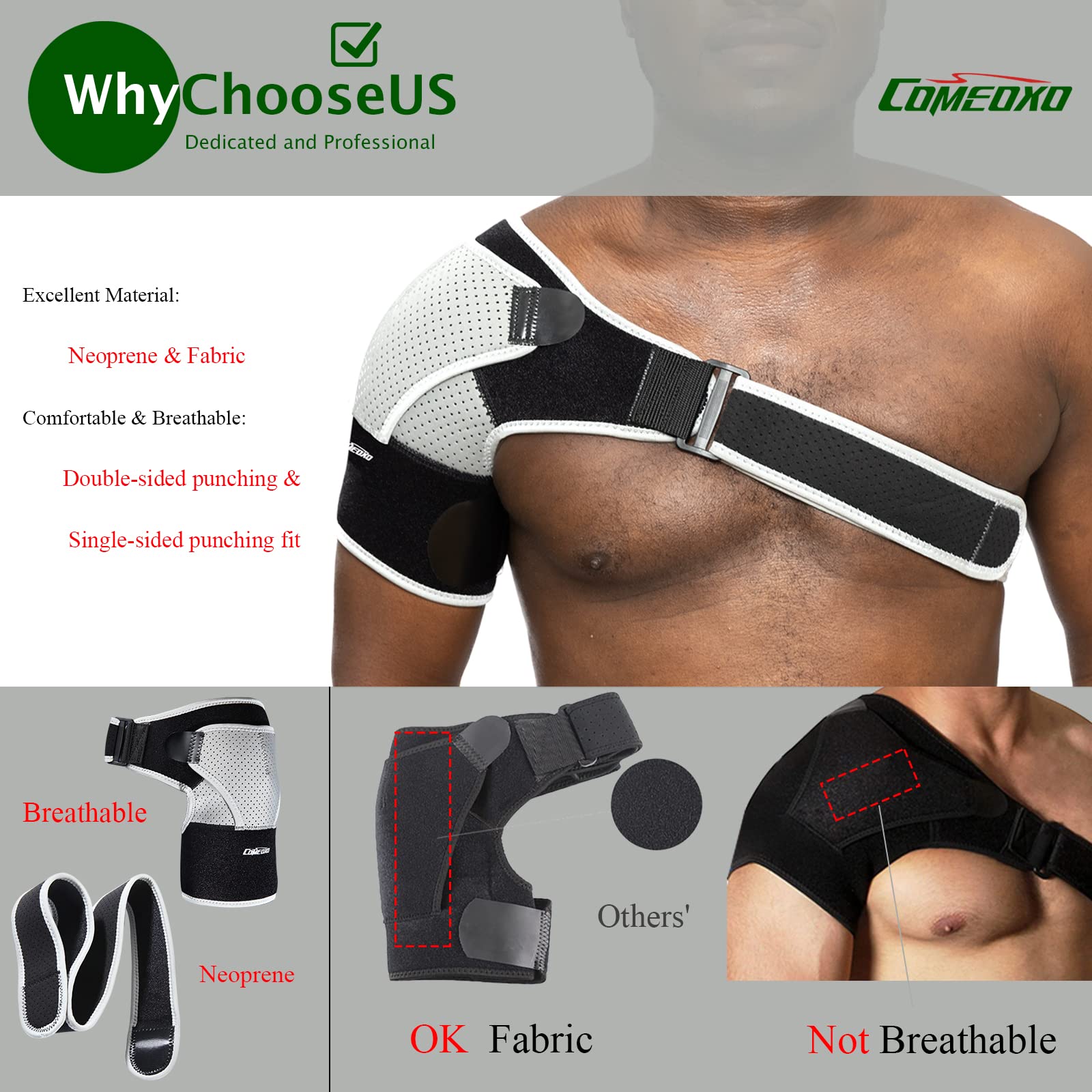 COMEOXO Shoulder Brace, Shoulder Support for Women and Men - for Torn Rotator Cuff, Dislocated Shoulder, Pain Relief, Support and Compression, Shoulder Sling for Shoulder Stability and Recovery, Fits Left and Right Arms (Size:Medium)