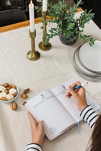 Busy B Dual Schedule Day A Page Diary January to December 2024 - A5 Cloud Blue - Faux Leather Daily Planner with Space for Two Schedules, Lined Pages, Notes and Year Planner