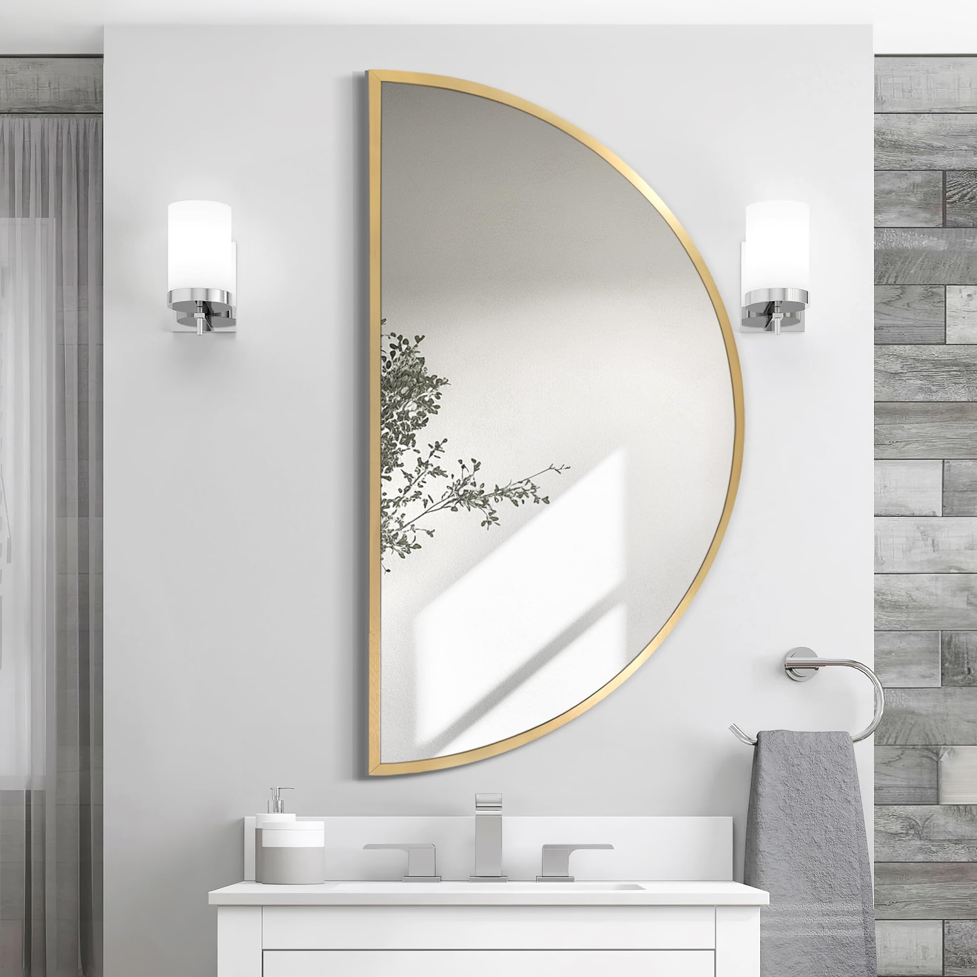 Dorlicecass Wall Mirror- Gold Bathroom Mirror Metal Frame Half Circle Mirror DIY for Bathroom, Bedroom, Living Room, Cloakroom, Entryway