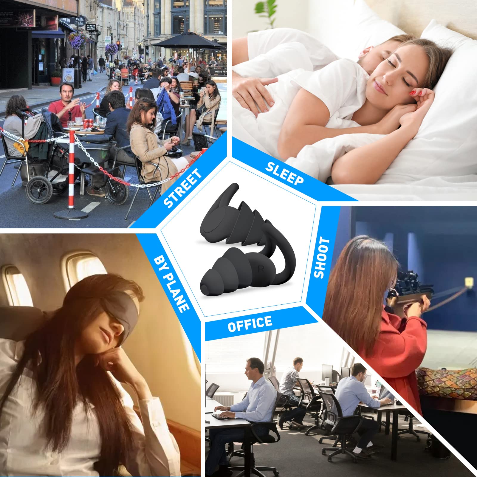 Ear Plugs for Sleeping Noise Cancelling, Anti-Shedding Design, Super Noise Cancelling, Soft& Comfortable & Reusable, for Sleeping, Snoring, Work, Travel, and All Loud Events, Black