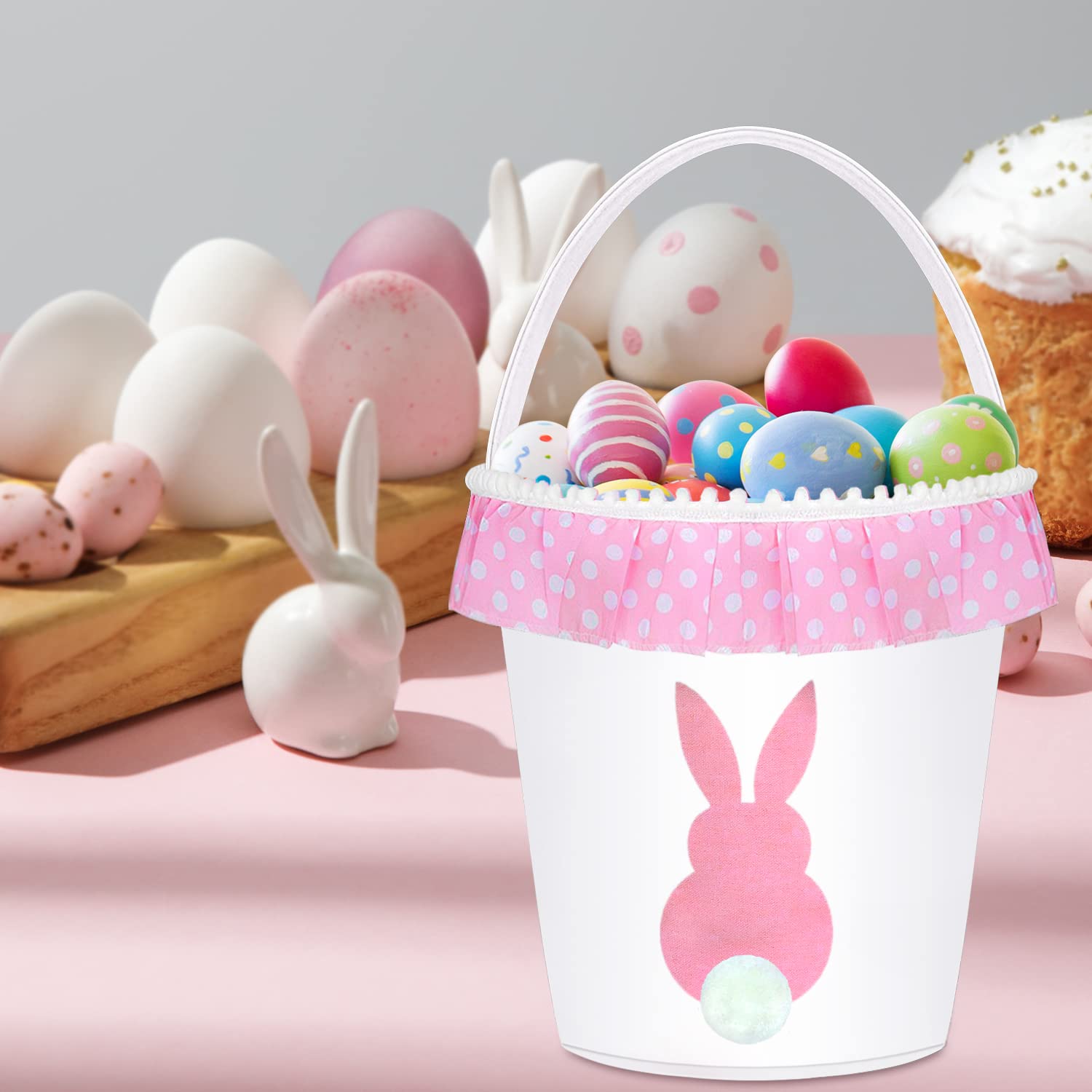 Doxrmuru Easter Basket for Kids Easter Bunny Basket Easter Gift Bags Eggs Hunt Cotton Bag Kids Easter Tote Bag Easter Decorations (Pink)