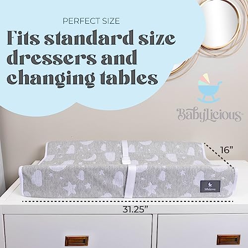 Waterproof Baby Changing Pad | Contoured Non Slip Infant Table Topper Changer Mat with Security Straps for Changing Table | Cozy Breathable Washable Diaper Change Table Pad for Babies by Babylicious