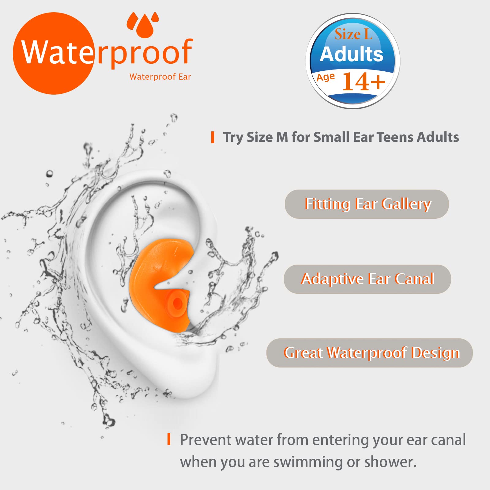 Ear Plugs for Toddlers, WaterFense Great Waterproof Ear Plugs for Swimming Toddler - 3 Pairs Comfortable Soft Silicone Shower Ear Plugs