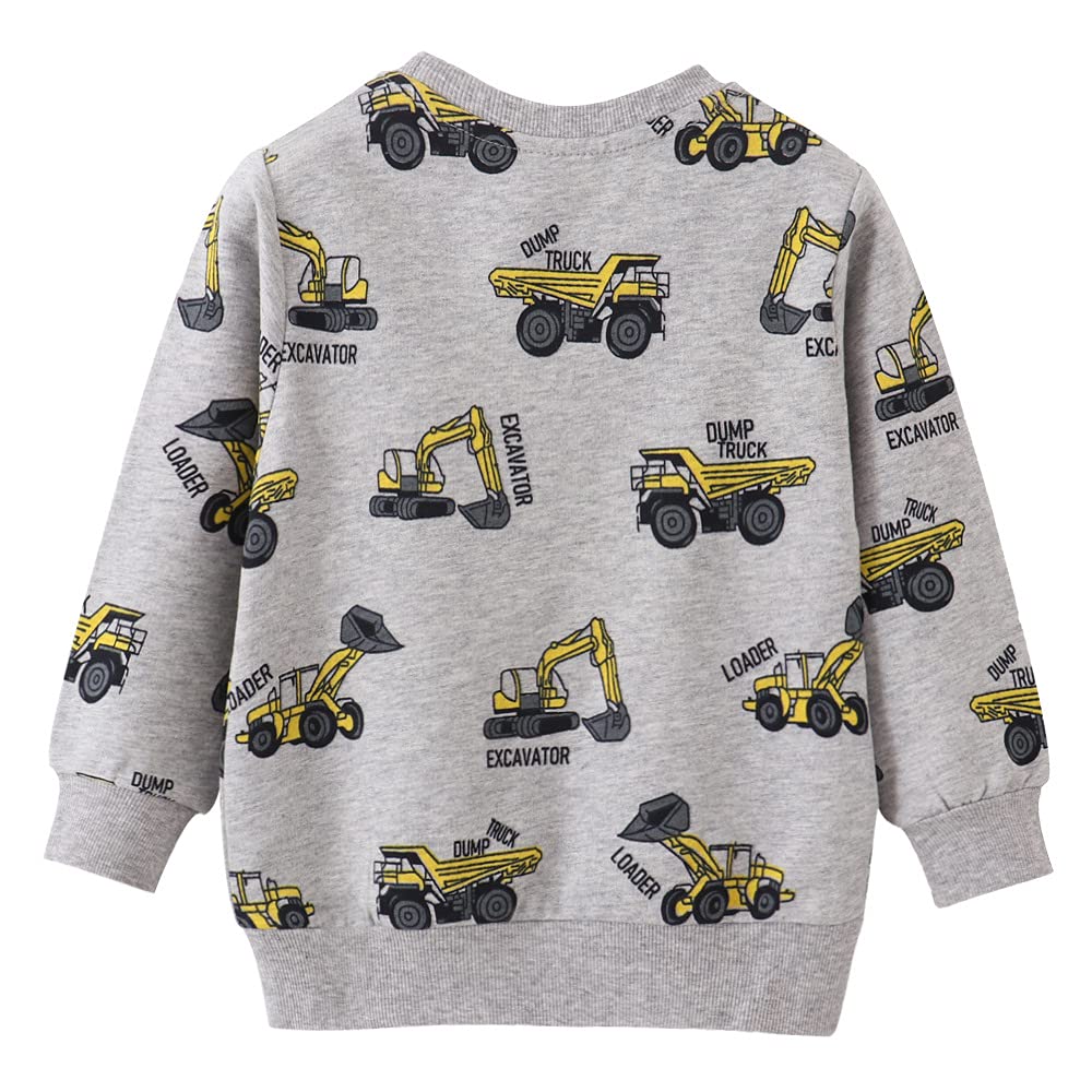 Boys Sweatshirts Excavator Long Sleeve Crewneck Pullover Toddler T-Shirts Cotoon Sport Cute Tops for Kids Tee Outdoor Size 4T
