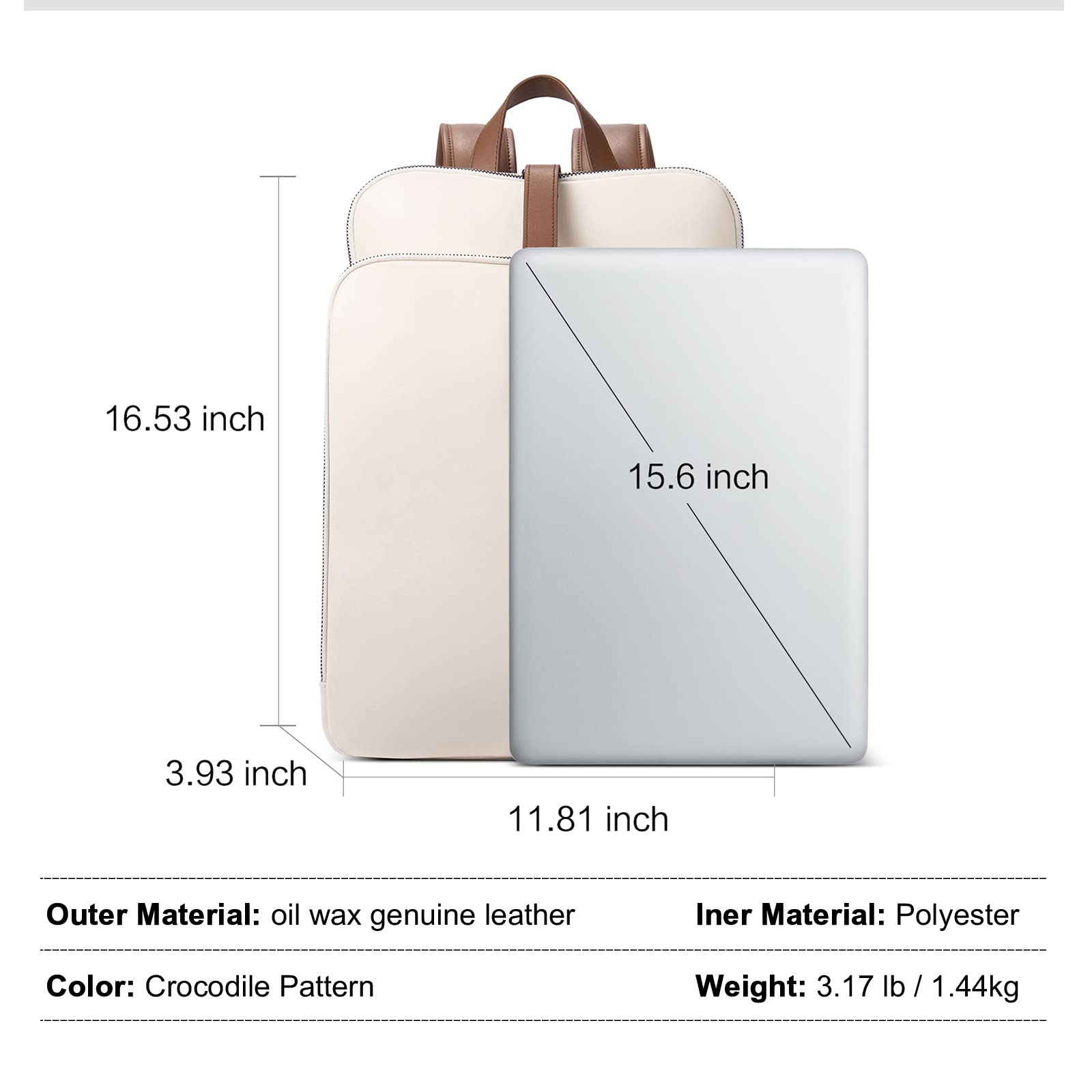 CLUCI Leather Laptop Backpack for Women 15.6 inch Computer Backpack Purse Travel Backpack Work Bag Daypack Beige With Brown