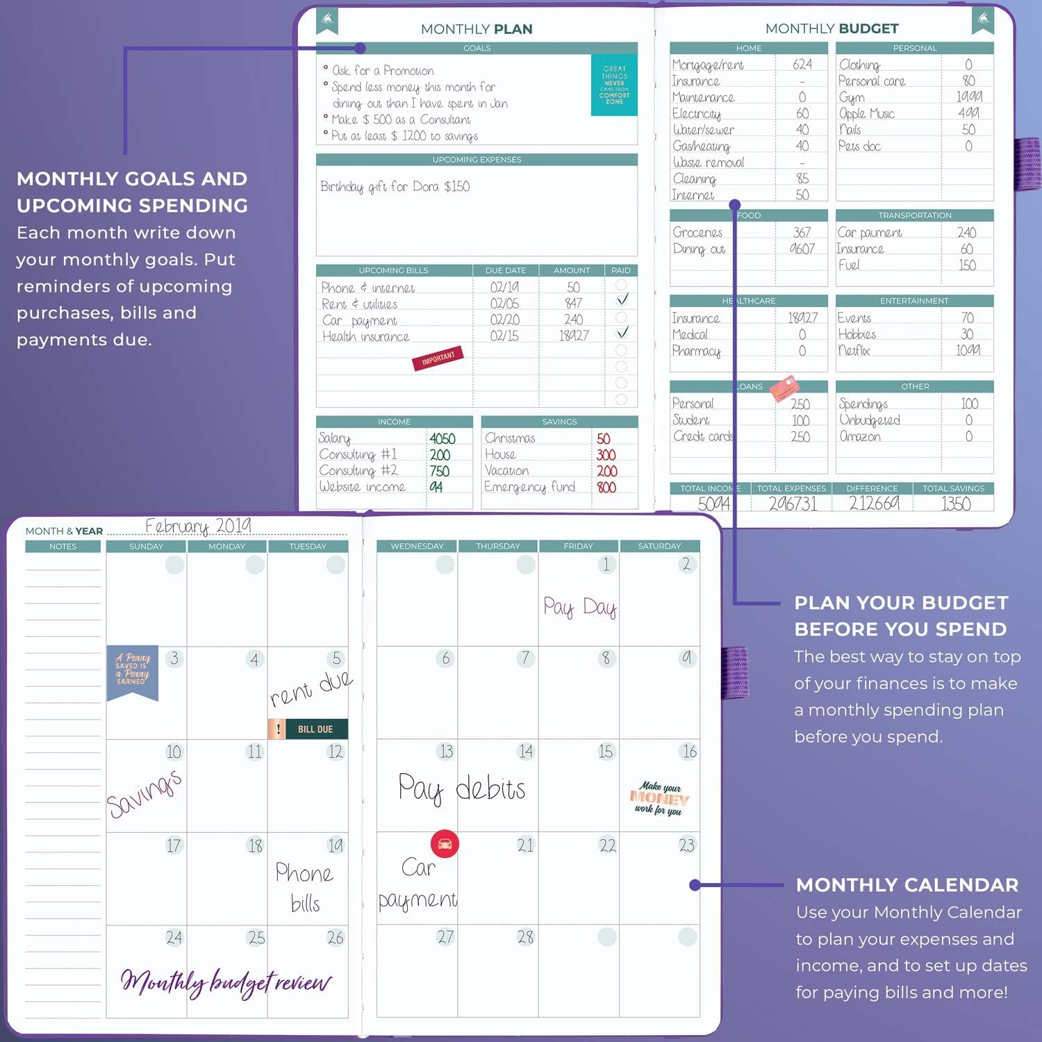 Clever Fox Budget Book 2.0 – Simple Budgeting Planner for Beginners – Financial Notebook with Money Spending, Debt & Bill Tracker (Lavender)