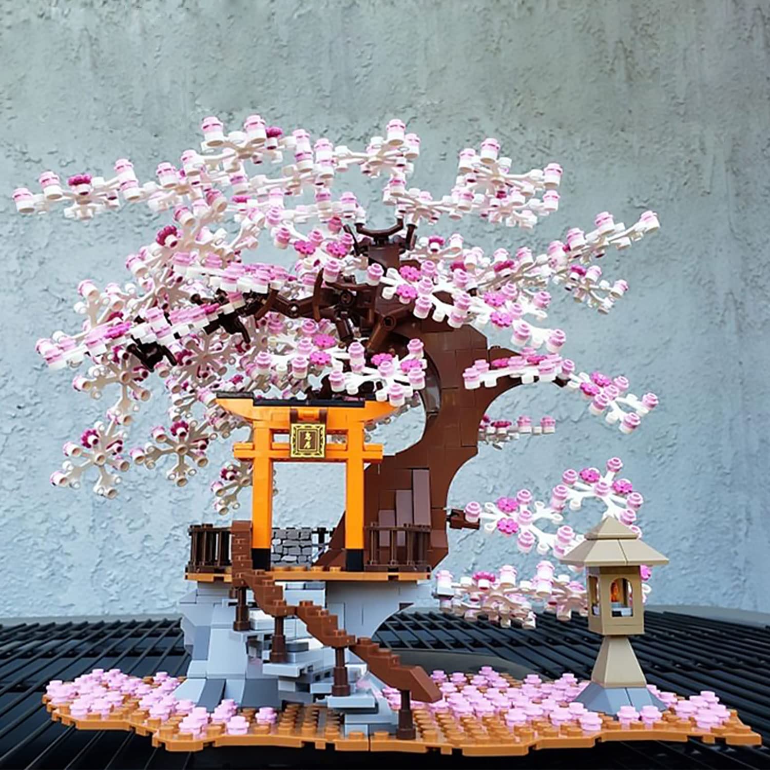 NEWRICE Sakura Tree House Lights Building Kit,City Architecture Inari Shrine Building Blocks Sets,for Adults,or Aged 12+ Boys Girls (1103 Pieces)