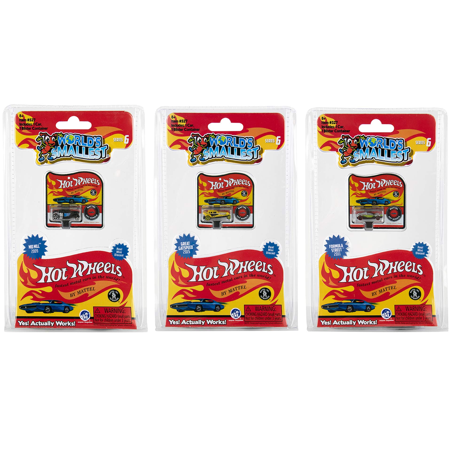 Worlds Smallest Hot Wheels Series 6 Bundle Set of 3 Cars - Mid Mill 2009 - Formula Street 2011 - Great Gatspeed 2015,unisex-children