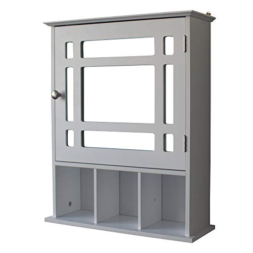 lvssiao Bathroom Wall Mirror Medicine Cabinet, Single Door Three Compartment Storage Bathroom Cabinet MDF Spray Paint White Bathroom Wall Cabinet, 18.90 x 6.50 x 23.63