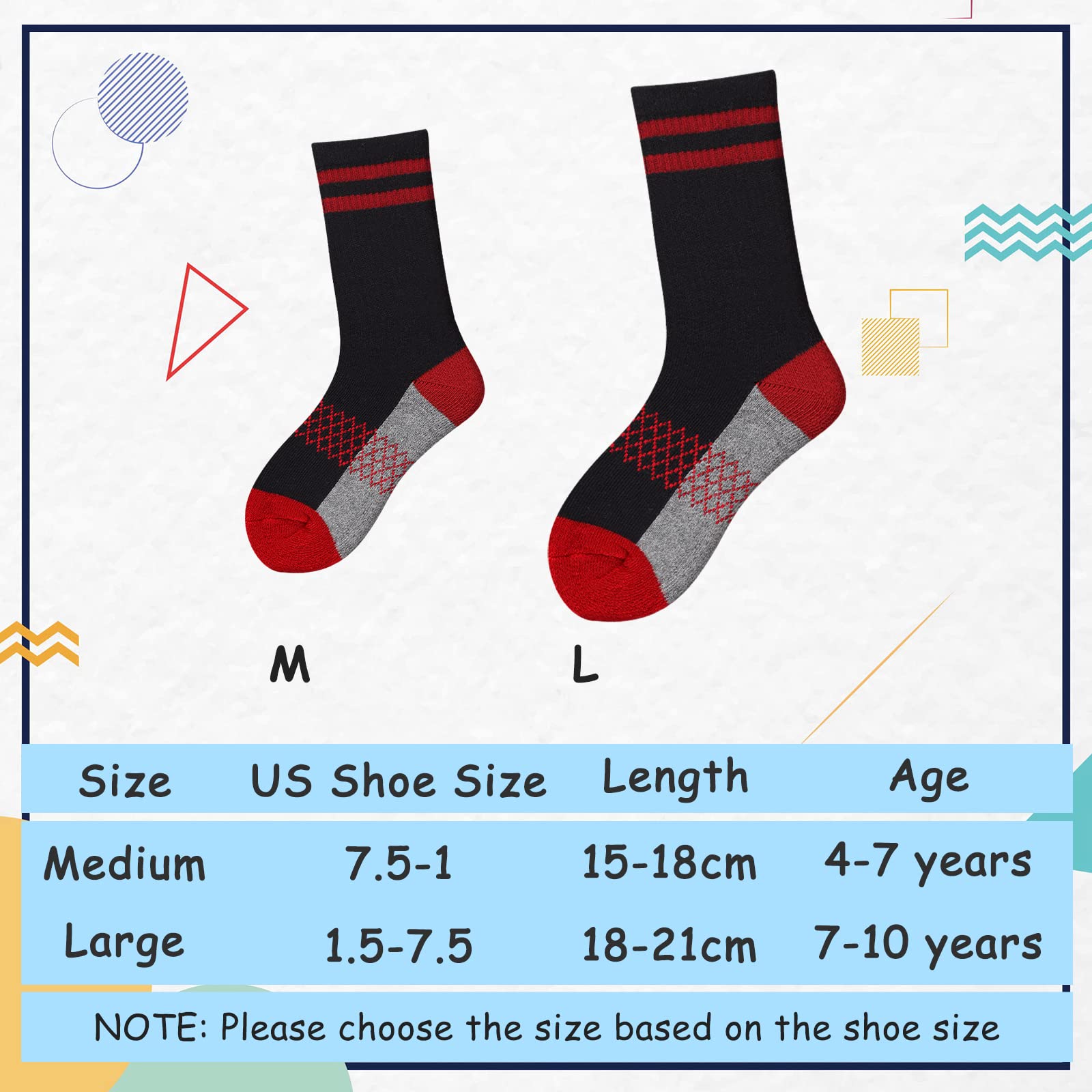 Comfoex Boys Crew Socks 8-10 6-8 4-6 Years Old Athletic Long Cotton Socks For Kids Half Cushioned Calf Socks 6 Pairs
