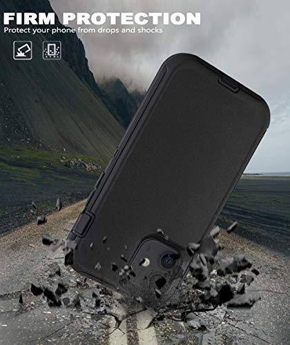 GYJ for iPhone 12/for iPhone 12 Pro Case 6.1" Belt-Clip Kickstand Holster with 2 Screen Protector,Full Body Rugged Heavy Duty Military Grade Shockproof/Drop Protection Cover (Black+Clip)