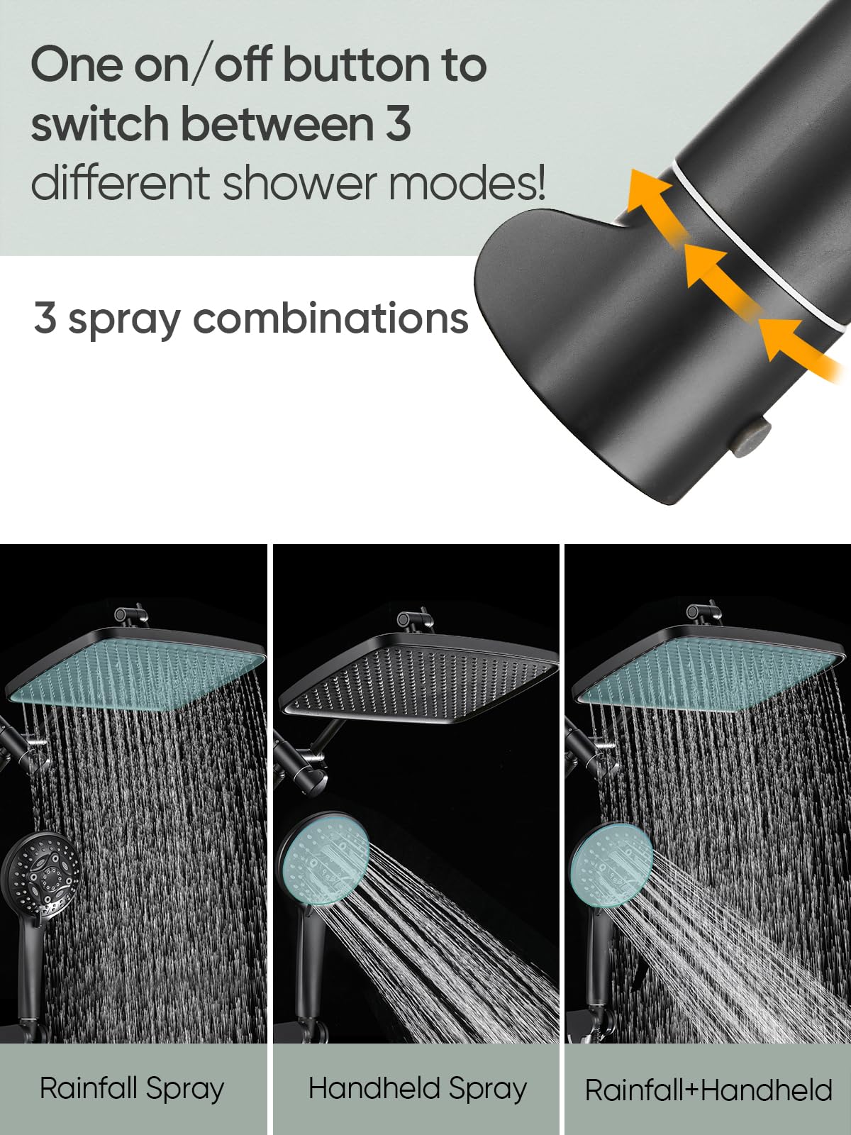 Cobbe 12'' High Pressure Rain Shower Head with Extension Arm - Dual Shower Heads with 8 Modes Handheld Spray Combo - Wide RainFall shower with Anti-Clog Nozzles, Adhesive Showerhead Holder, Black