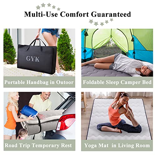 GYK Thicken Memory Foam Mattress Topper,Foldable Camping Road Trip Japanese Floor Futon,Tatami Mat Sleeping Pad,Knitted air Layer Cotton Fabric,Four-Sided Has Breathable Mesh,Cool Sleep