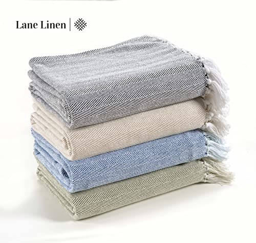 LANE LINEN Super Soft Throw Blanket for Couch & Bed - Classic Herringbone Weave with Tassel Cotton Lightweight Breathable Durable Cozy Warm β Pack of 2 50βx70β Sage Green