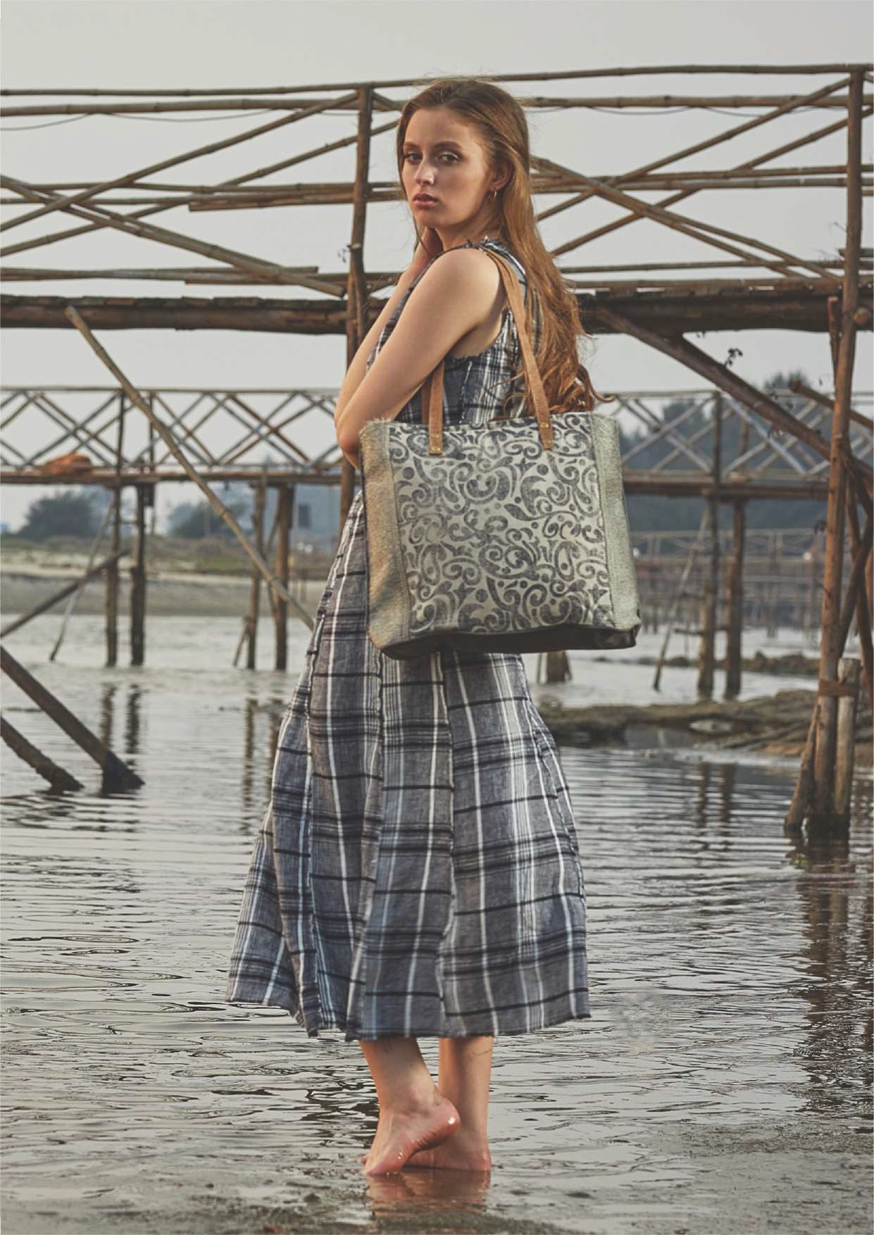 Myra Bag Leaf Print Cowhide & Upcycled Canvas Tote Bag S-1140