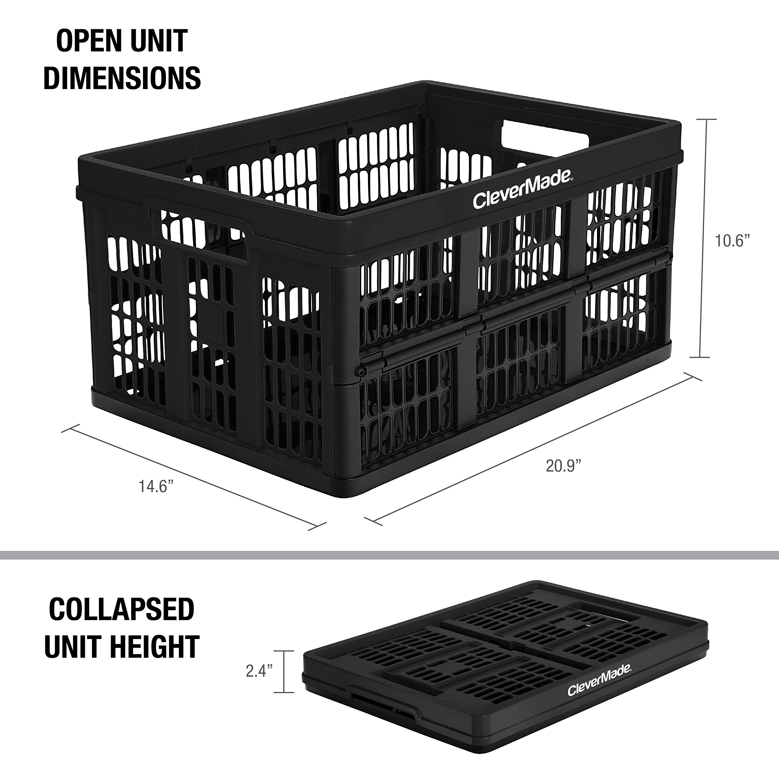 CleverMade Collapsible 45L and 62L Plastic Storage Bins (3 Pack Black) - Utility Containers for Organizing, Toy Storage, Garage Storage