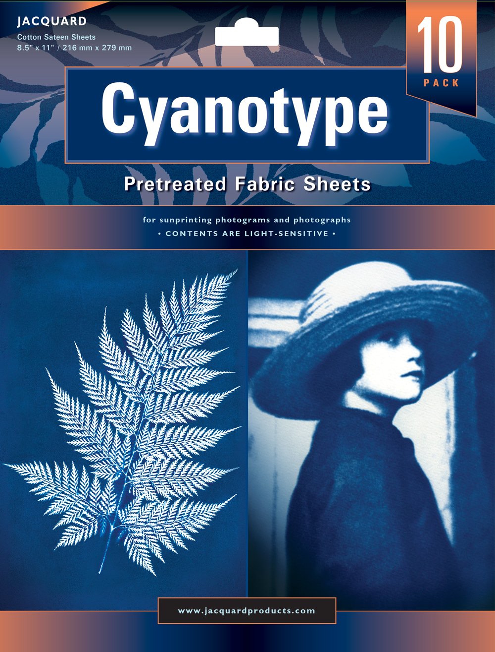 Jacquard Cyanotype Pretreated Fabric Sheets 10 Pack - Rich Blue Color - Quality Cotton Sateen Fabric Sheets - Makes Sun Printing Easy