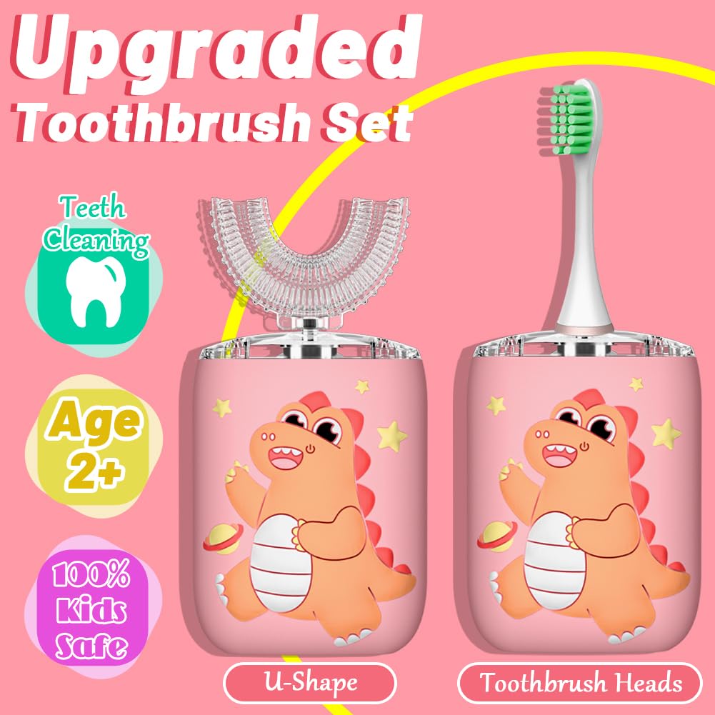 Kids Electric Toothbrush U Shaped Ultrasonic Automatic Brush with 2 Brush Head 6 Sonic Clean Modes IPX7 Waterproof Unicorn Design Whole Mouth Rechargeable Smart Timer Toothbrushes for Children 2-6