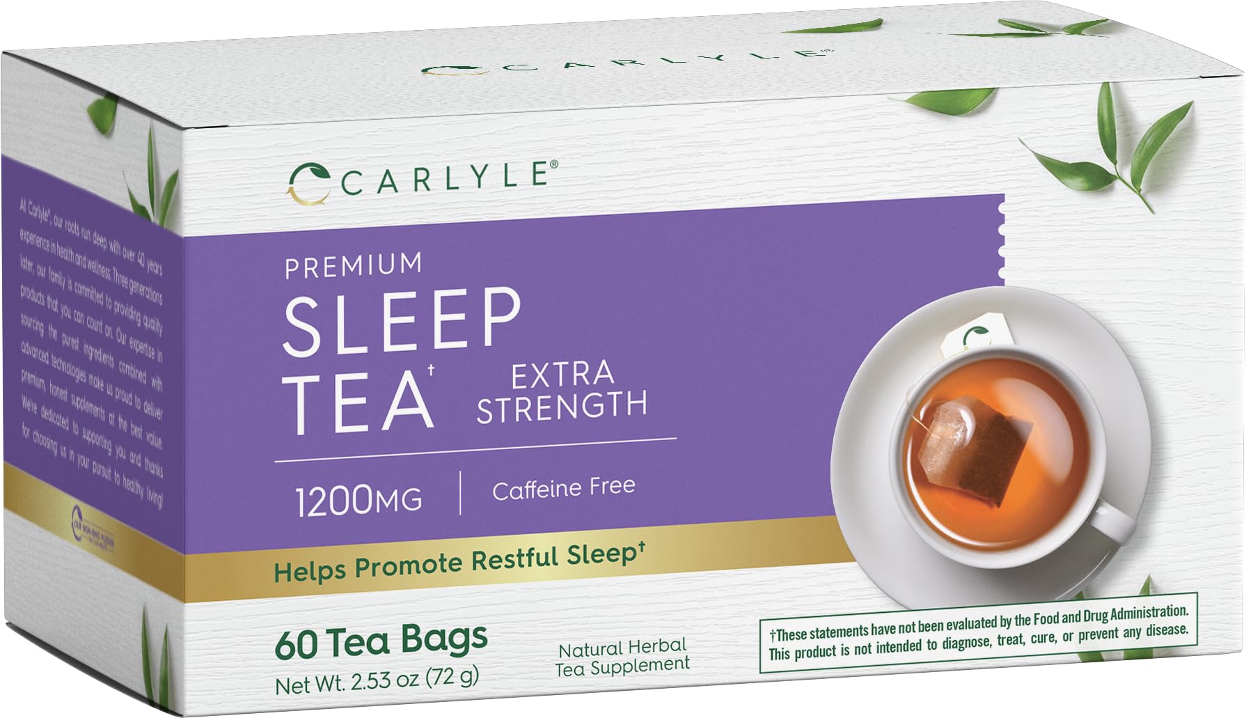 Carlyle Sleep Tea | 60 Tea Bags | Caffeine Free | Herbal Blend | Bedtime Tea | with Valerian Root | Helps Promote Restful Sleep | Vegetarian, Non-GMO, Gluten Free