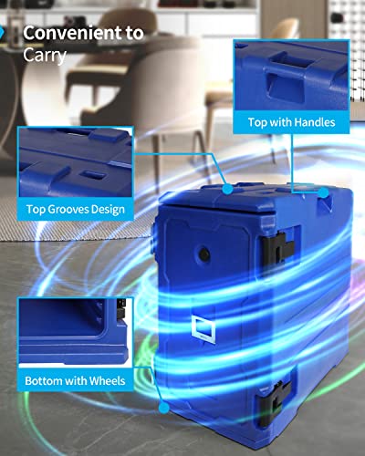 TABU 95QT End-Loading Insulated Food Pan Carrier, LLDPE Material Food Box Carrier with Double Buckles, Front Loading Portable Food Warmer with Handles (Blue)