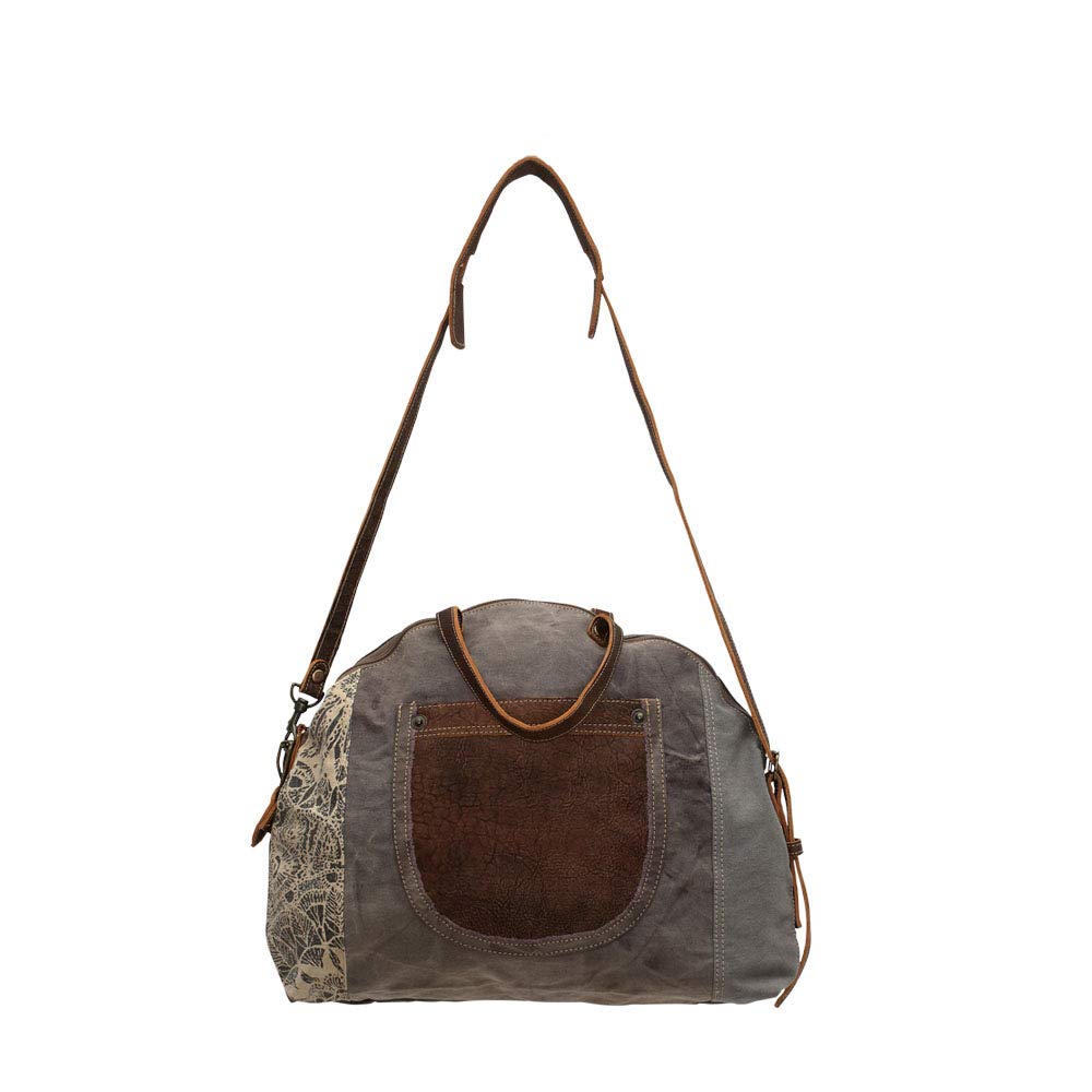 Myra Bags Flowering Upcycled Canvas Shoulder Bag S-0704, Tan, Khaki, Brown, One_Size