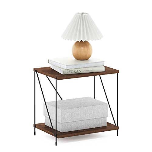 Furinno Besi Industrial Multipurpose Side Table with Metal Frame, Walnut Cove