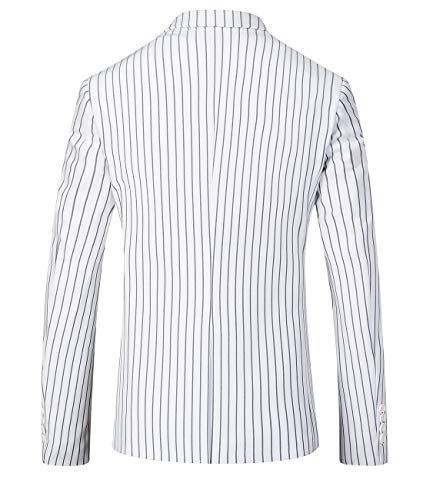 Mens 3 Piece Pinstripe Suit Slim Fit Casual Dress Suits Blazer + Vest + Pants US Size 38 (Asian Size 3XL) White