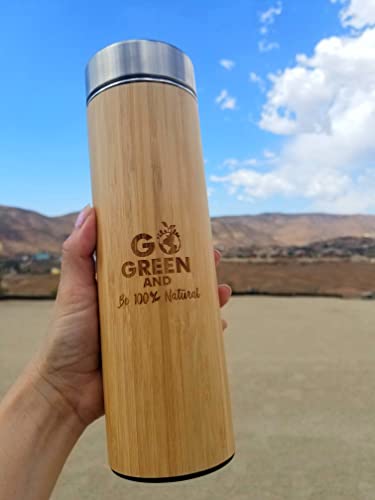 Go Green. Coffee and Tea Thermo Stainless steel double wall with tea infuser. Eco design. Coffee and tea. 18 oz. Leak proof lid. Best gift for coffee lovers. (Large)