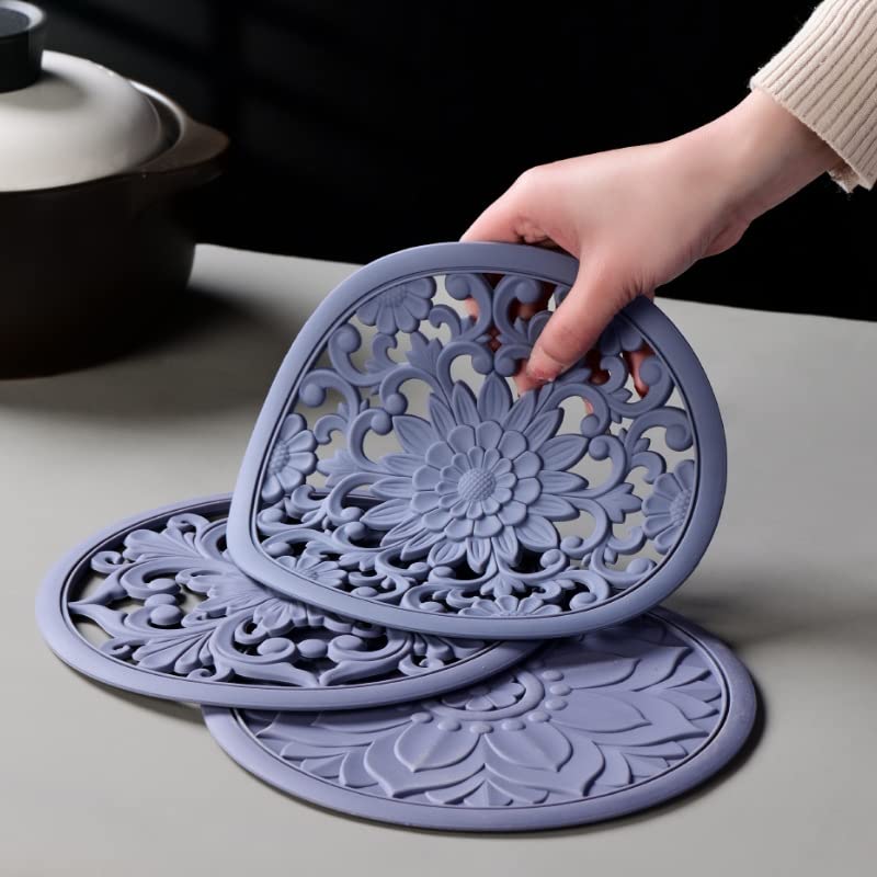 Smithcraft Silicone Trivets for Hot Dishes, Pots and Pans, Hot Pads for Kitchen Counter, Pot Holders for Tabletop & Countertop, Multi-use Heat Resistant Mat for Table, Non Stick Trivet Mat Set 3 Teal