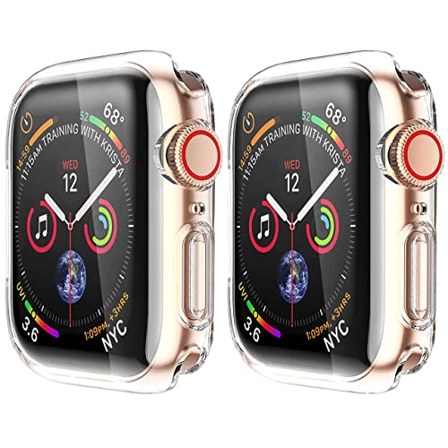 HANKN 2 Pack 45mm Clear Screen Protector Case for Apple Watch Series 9 8 7 45mm Case, Soft TPU Full Coverage Front Protective Shockproof iWatch Bumper Cover (Clear+Clear, 45mm)