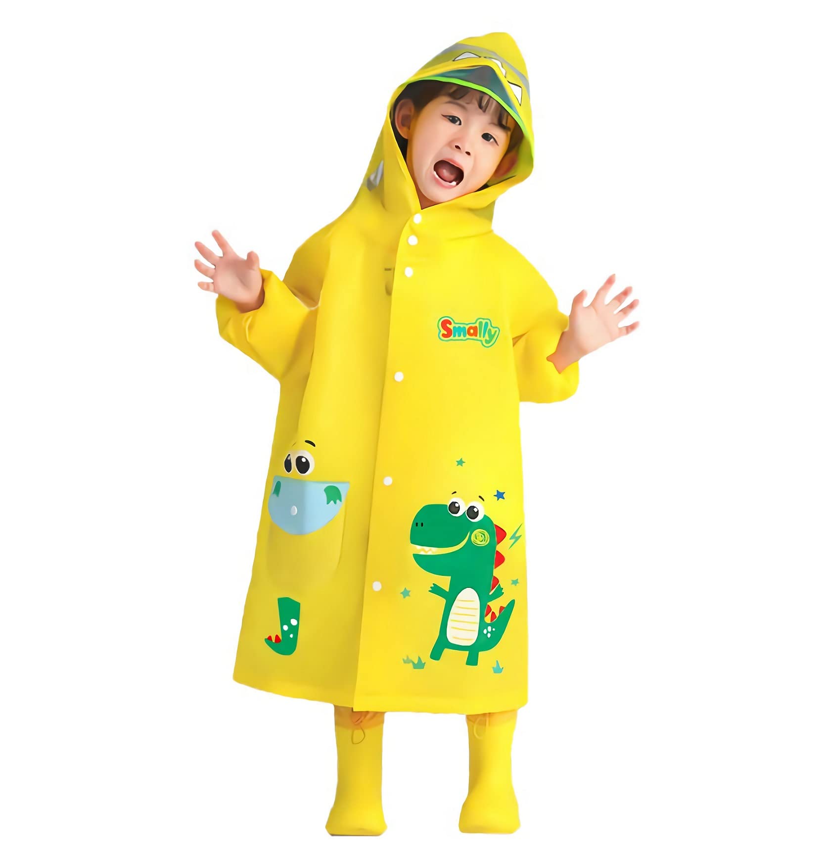 Kids Raincoat Boys Girls Rain Jacket Hooded Dinosaur Poncho Waterproof Coat Outdoor Sports,Yellow S, 2-3T